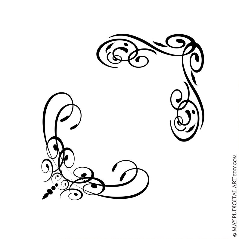 Decorative Border Corners Clip Art Set - Flourish Calligraphy Digital ...