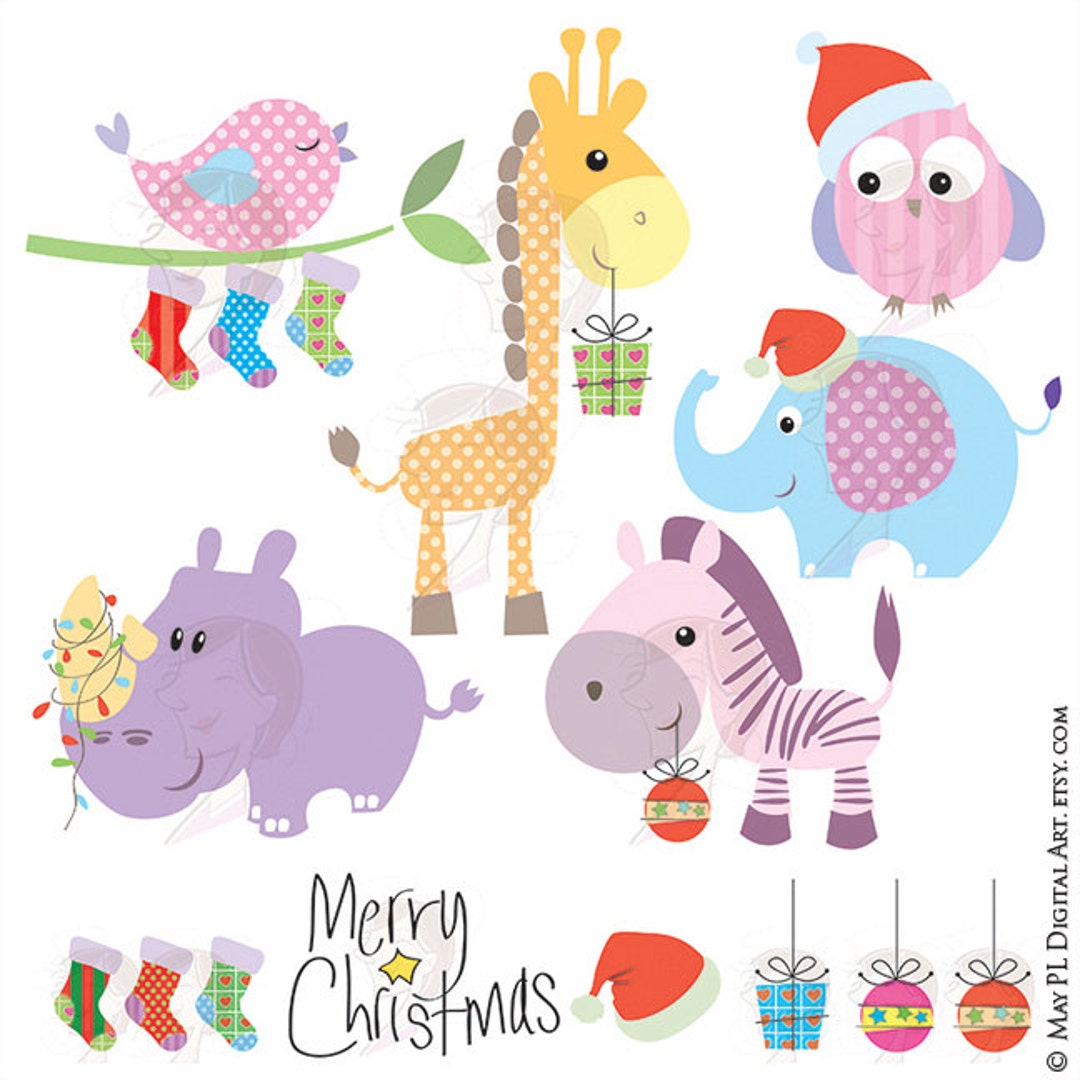 Christmas Animals Clipart Baby Animal SVG Files Cute Clip Art - Etsy