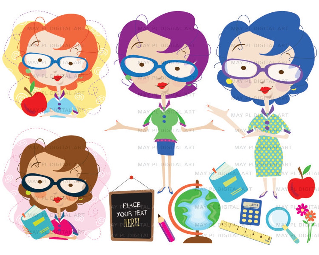 Teacher Classroom Clipart Cute Teacher Graphics Blackboard Ruler Pencil ...