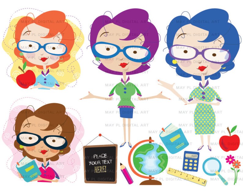 Teacher Classroom Clipart Cute Teacher Graphics Blackboard Ruler Pencil ...