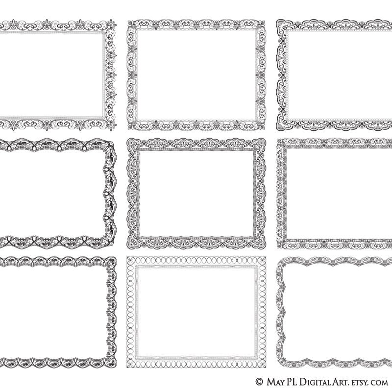Rectangle Borders Black Frames Digital Download Frame Lace Clipart DIY ...