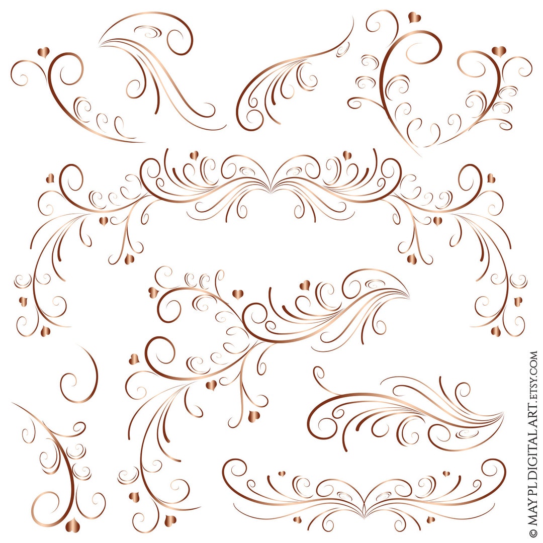 Rose Gold Flourish Clipart, Business Graphics Design Elements - Instant ...