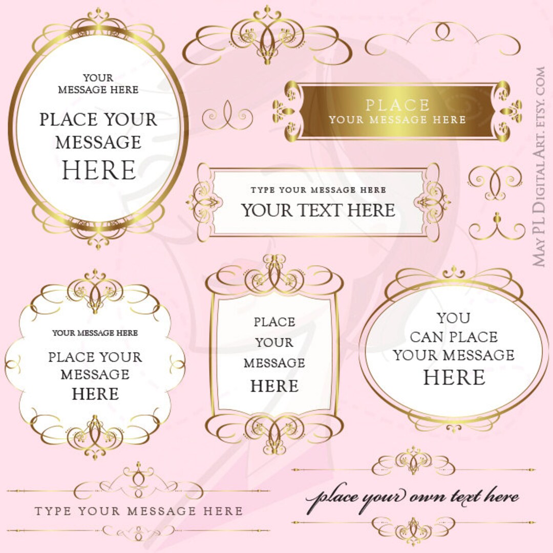 Gold Frames Clip Art COMMERCIAL USE VECTOR Business Calligraphy Swirls ...