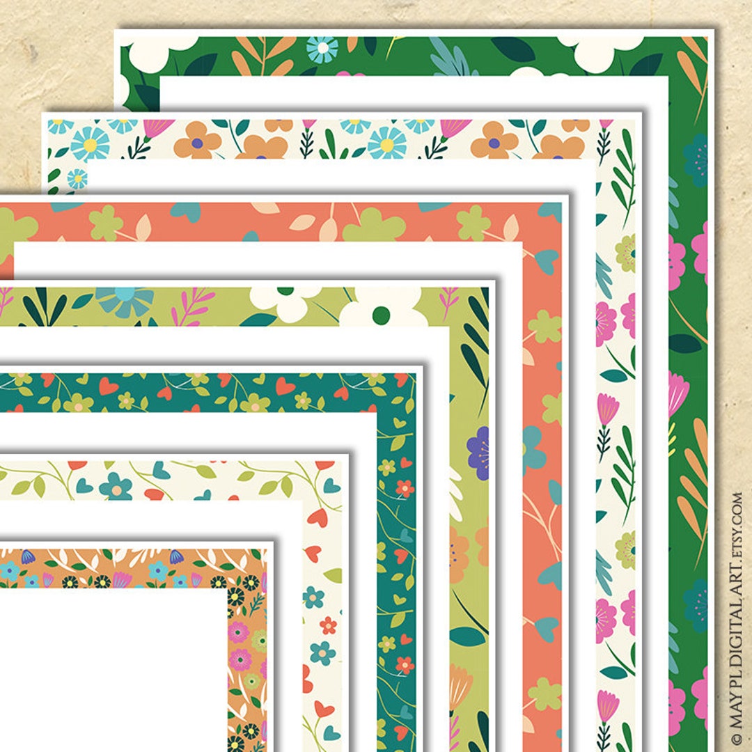 Spring Flowers Page Borders Doodle Clipart - Handdrawn Summer Florals ...