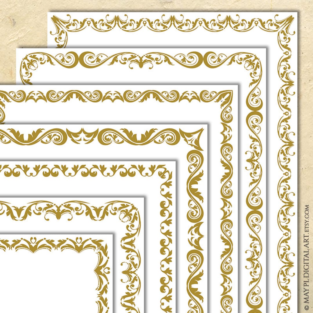 Gold Page Borders, Heritage Digital Frame Vintage Clip Art - Document ...