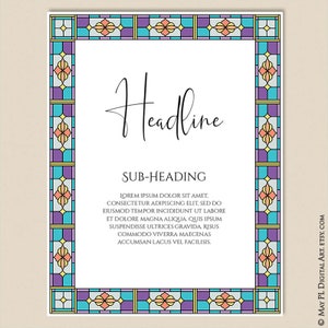 Clip Art Page Borders, Stained Glass Geometric Pattern Set - 8x11 ...