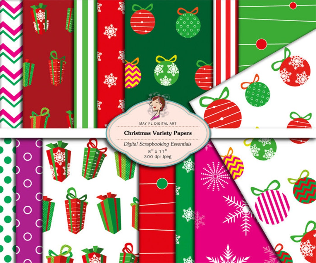 Christmas Paper Printable Baubles Presents Digital Backgrounds Xmas ...