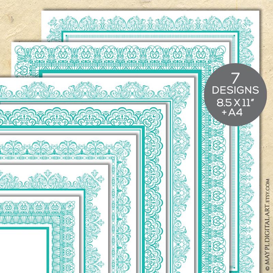 Document Border Frames 8x11 and A4 Turquoise Clipart - DIY Awards ...