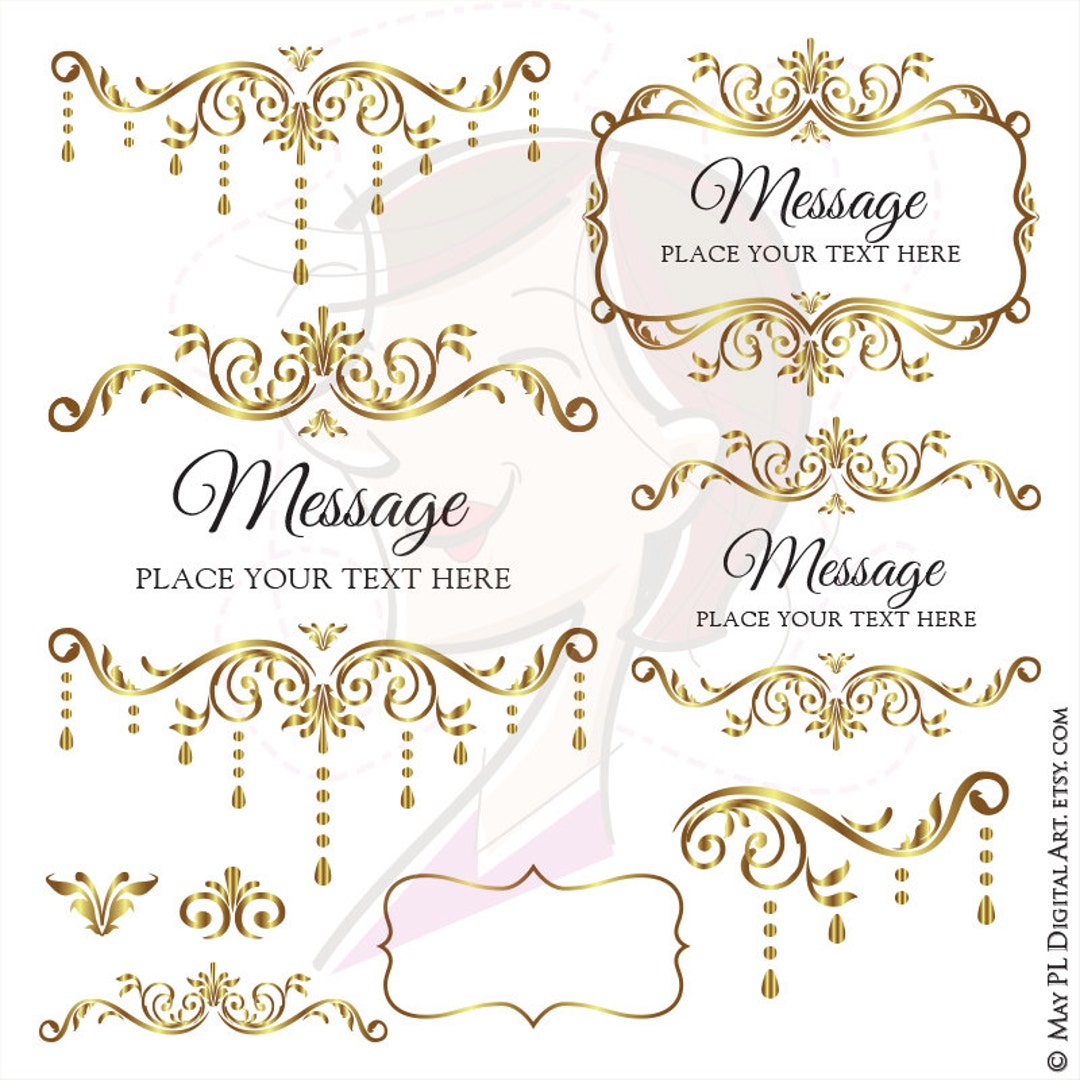 Gold Frame Clipart Digital Flourish Clip Art Chandelier Frames DIY Logo ...