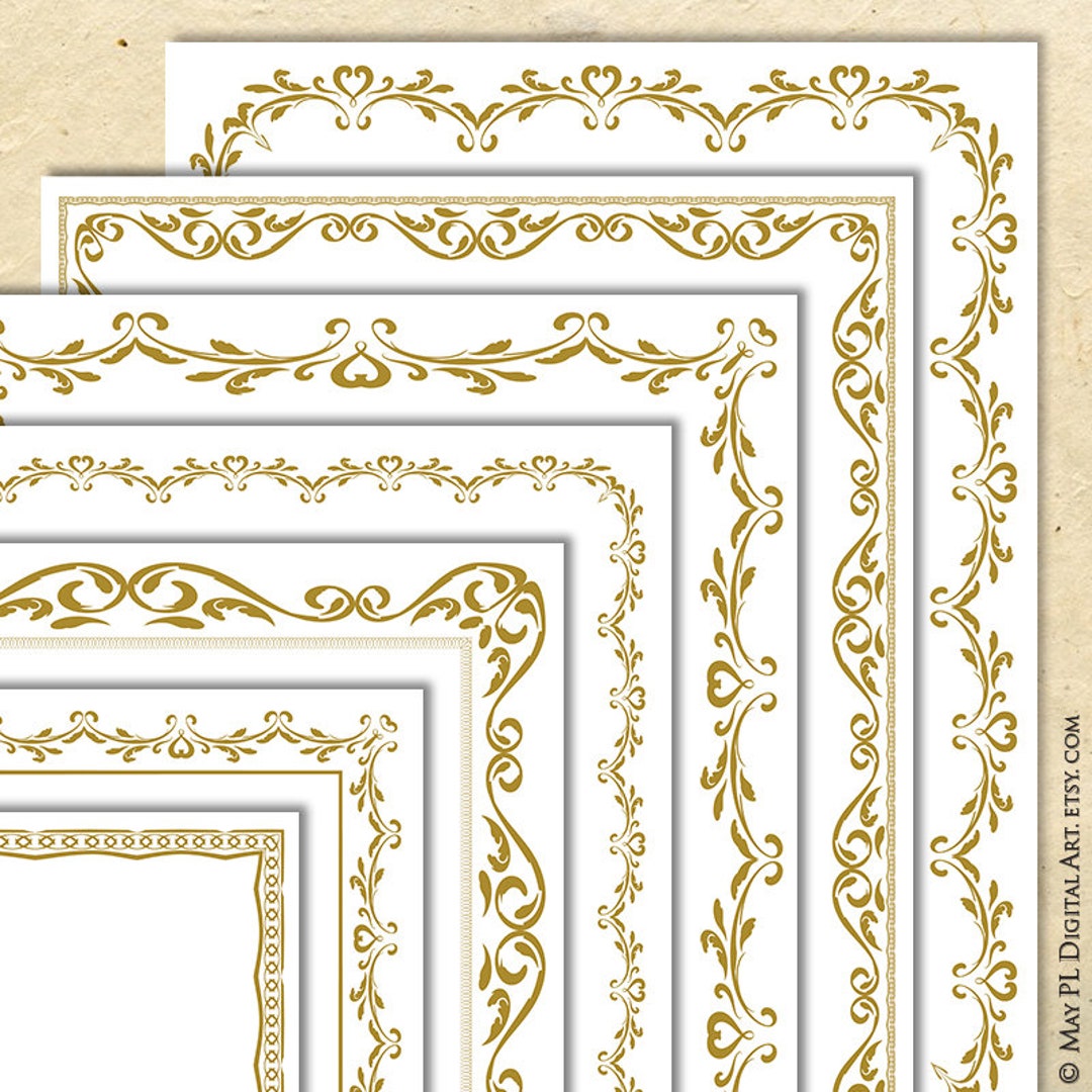 Gold Vintage Leaf Border Digital Clipart, Foliage Frames Commercial Use ...