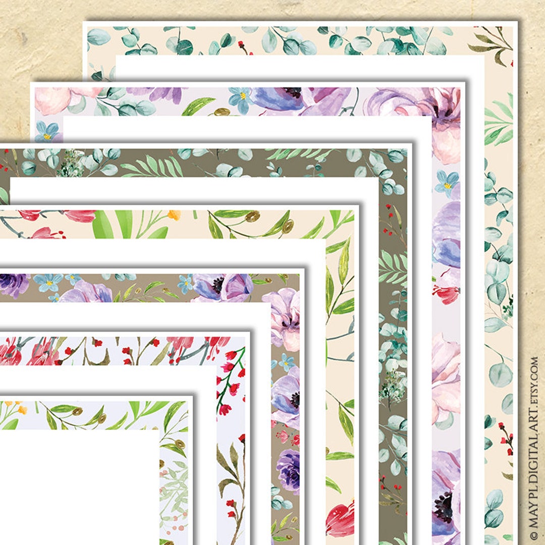 Spring Summer Page Borders, Flowers and Leaves Pattern Clip Art - DIY ...