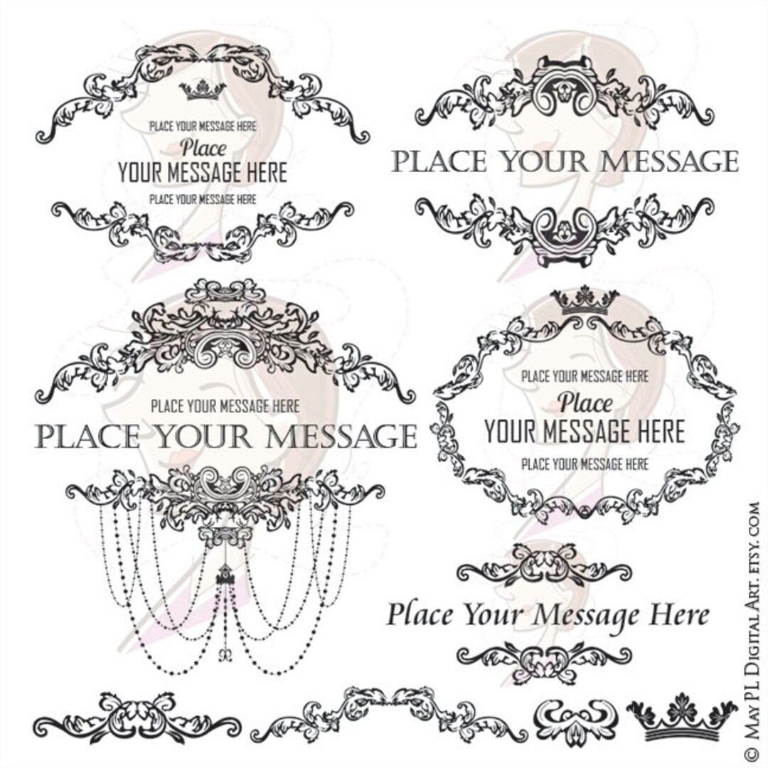 French Country Decor Antique Clipart Include Frames, Chandelier, Oval ...