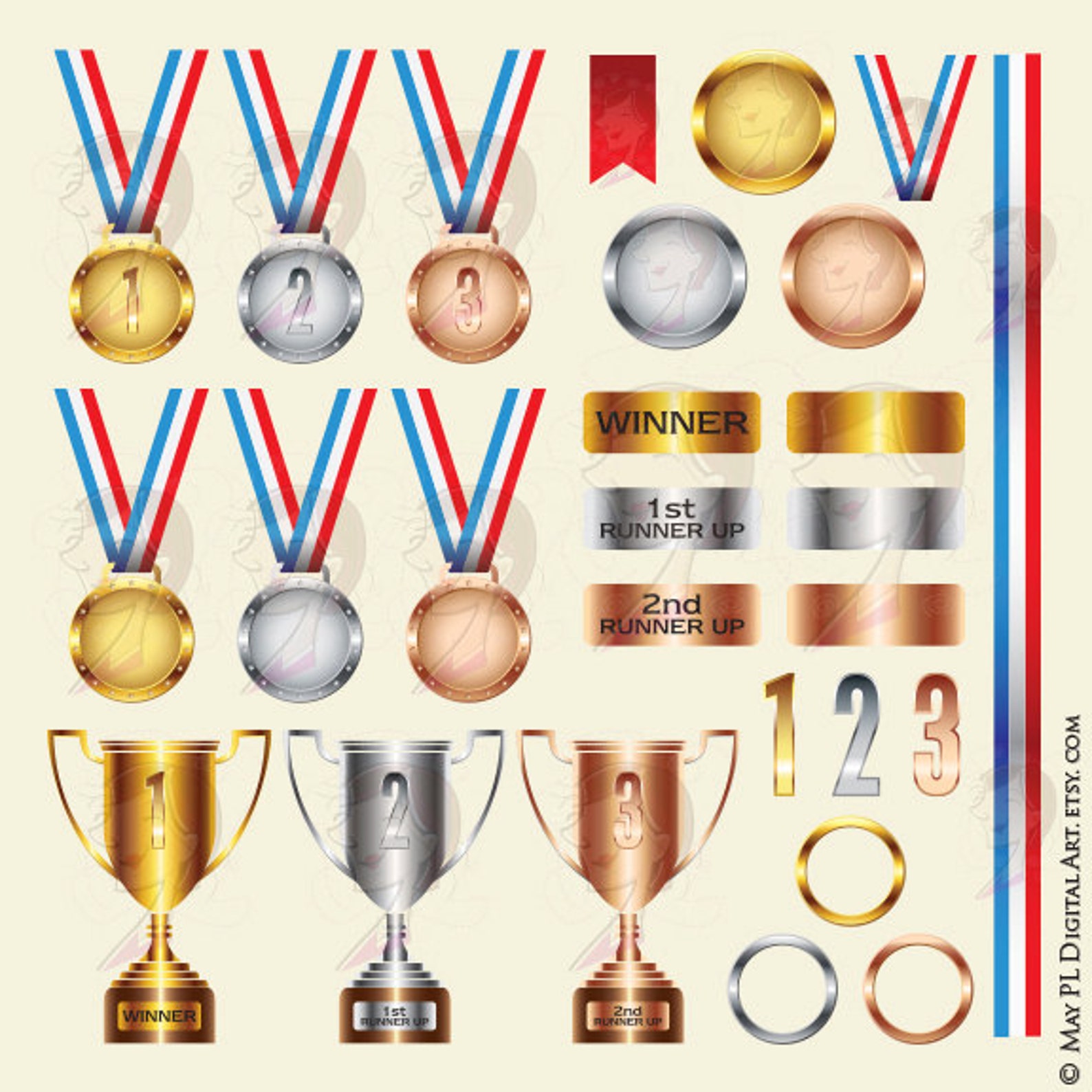 Trophy Cup Ribbon Medals Clipart Success Achievement Award - Etsy Australia