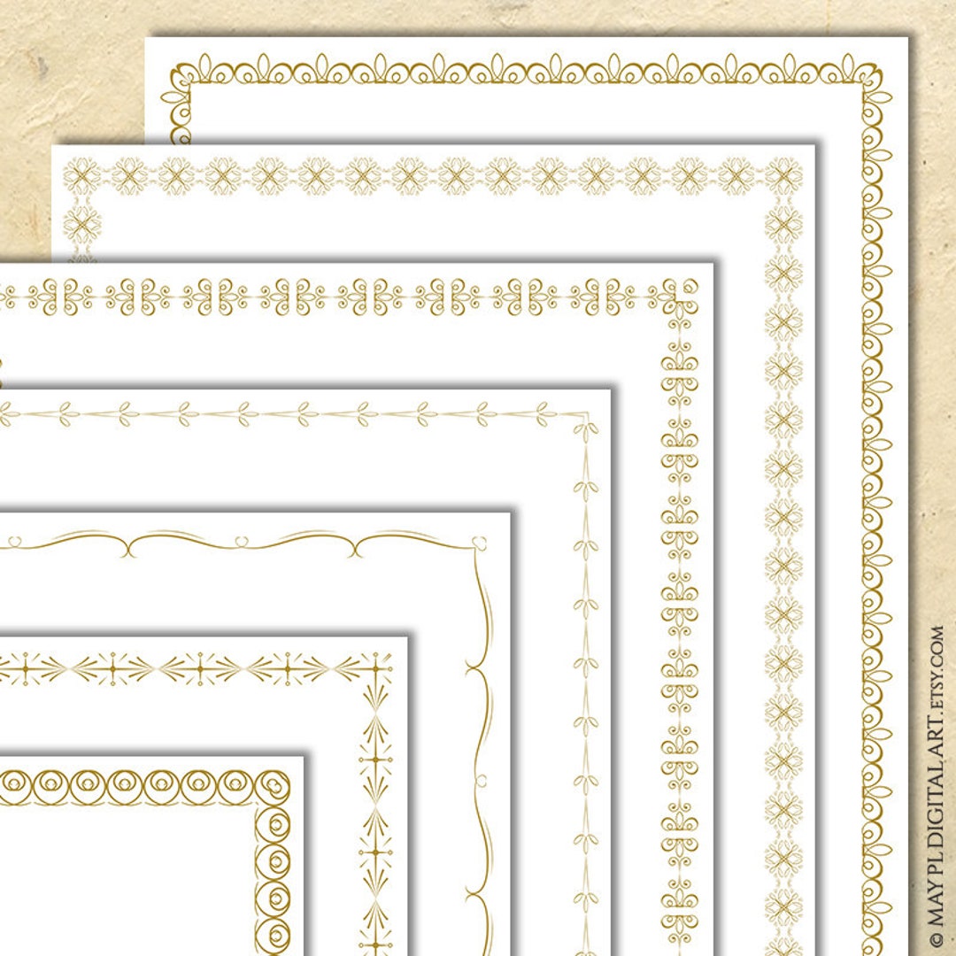 Simple Gold Page Borders, Thin Frames Clipart, DIY Certificate 8x11 ...