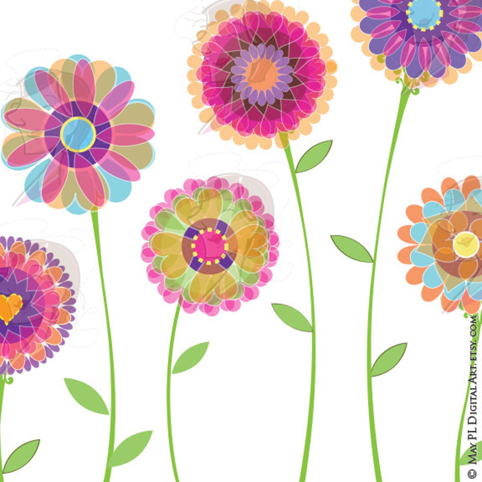 Spring Flowers Clip Art - Digital Florals Graphic to Make Birthday or ...