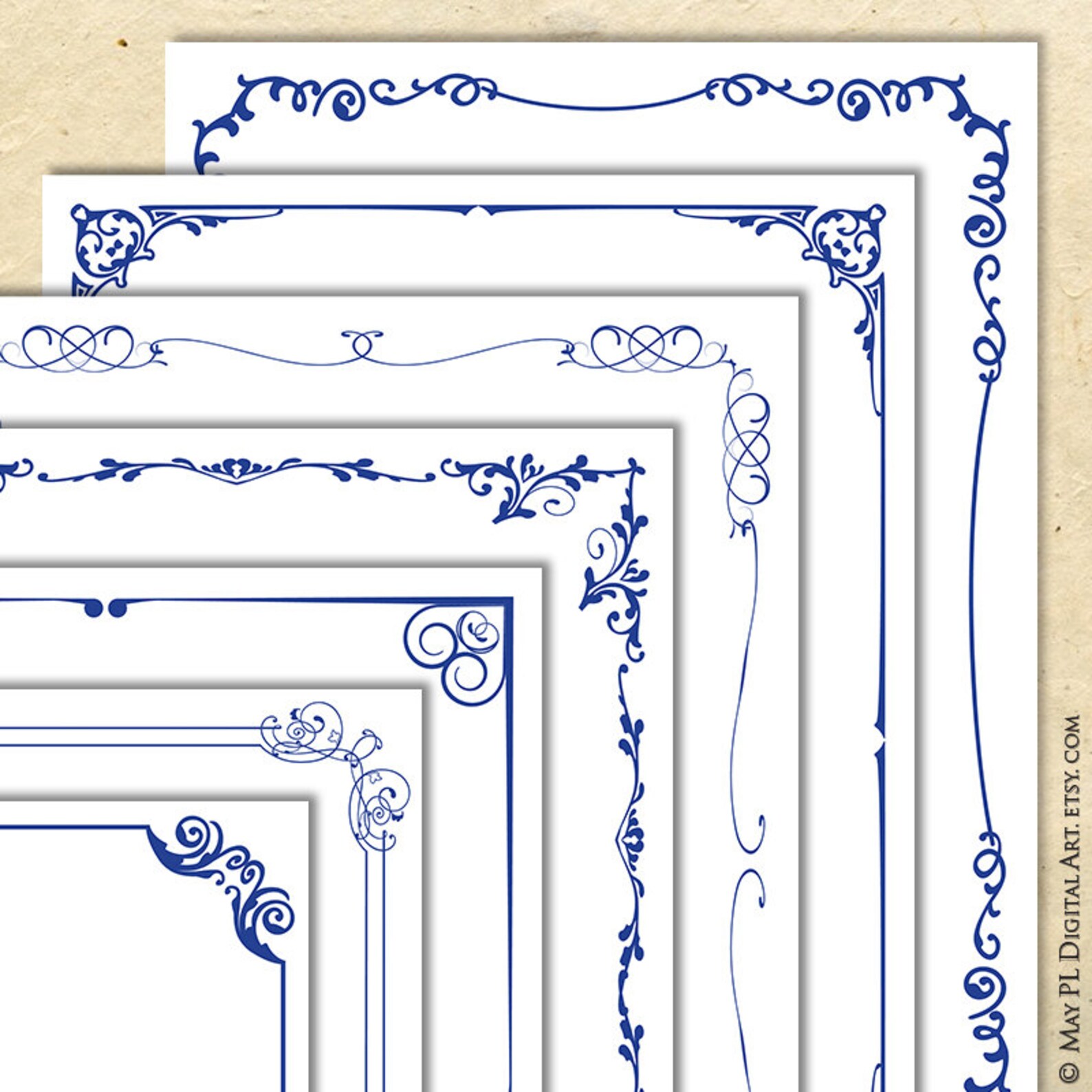Blue Borders Document Page Clip Art 8x11 Digital Frame - Etsy