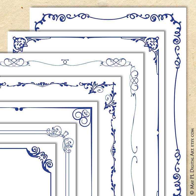Blue Borders Document Page Clip Art 8x11 Digital Frame - Etsy