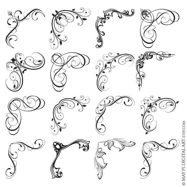 Leaf Flourish Clip Art Vintage - Etsy