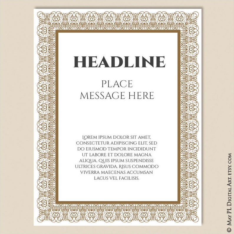 Award Borders Bronze A4 and 8x11 Frames Digital Clipart - Vintage ...