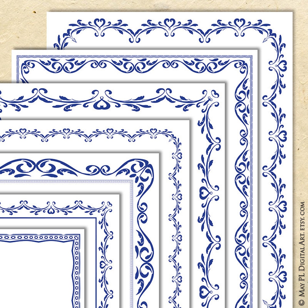 Vintage Leaf Blue Border Unique Foliage Frames Designs Commercial Use ...
