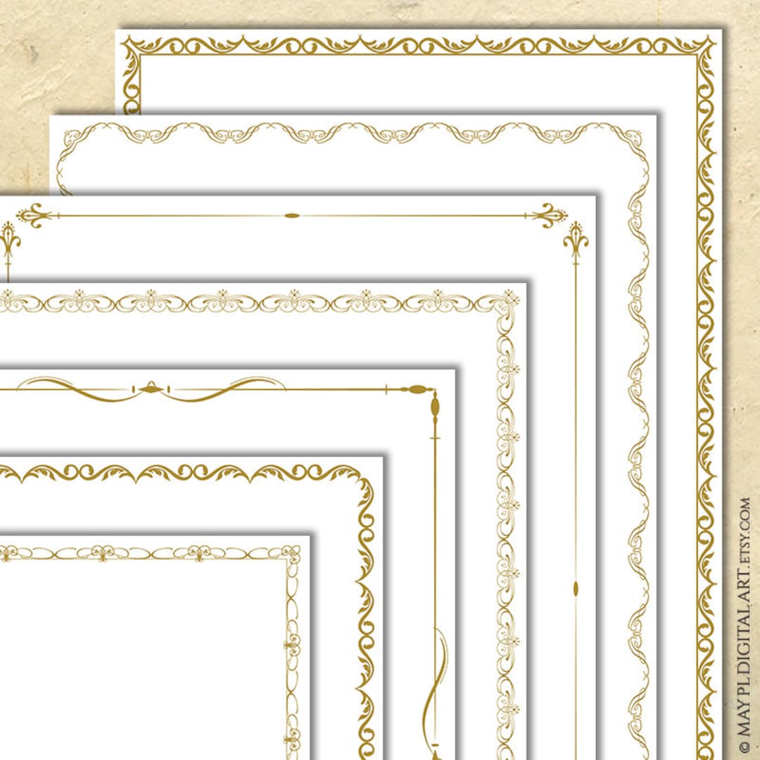 Gold Simple Borders Clipart, Basic Page Frames - DIY Certificate Award ...