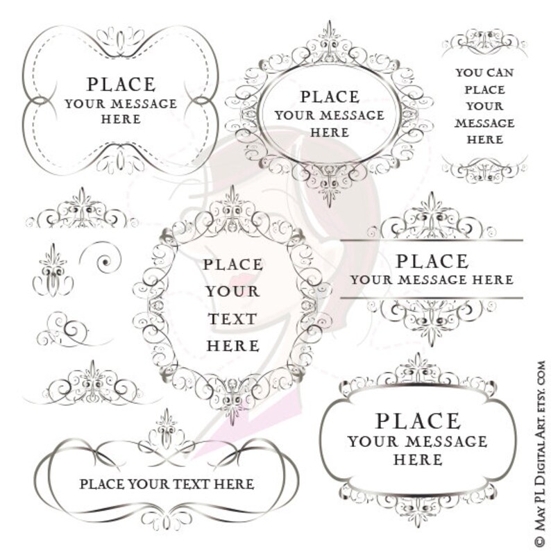 Silver Clip Art Decorative Frames Swirls and Flourishes - Etsy Australia