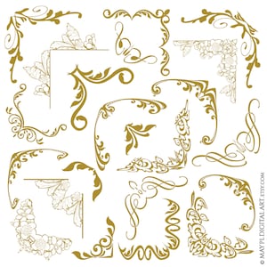 Gold Fancy Corners Digital Clipart, Unique Design Elements - Heritage ...