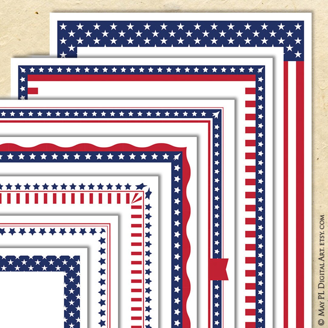 Blue Red Fourth of July Digital Frames Clipart, Independence Day 8x11 ...