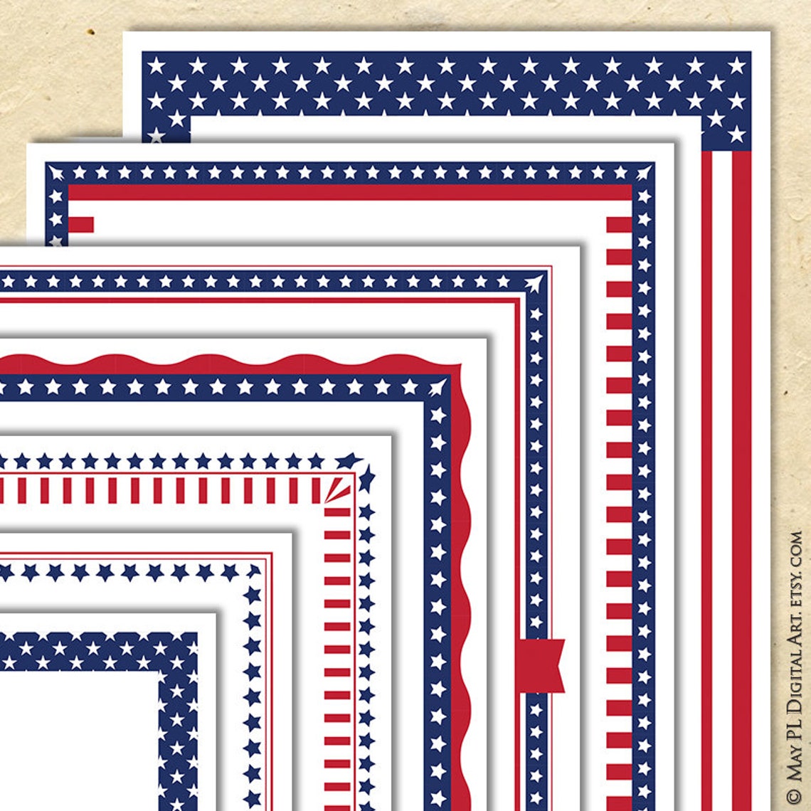 Blue Red Fourth of July Digital Frames Clipart Independence - Etsy