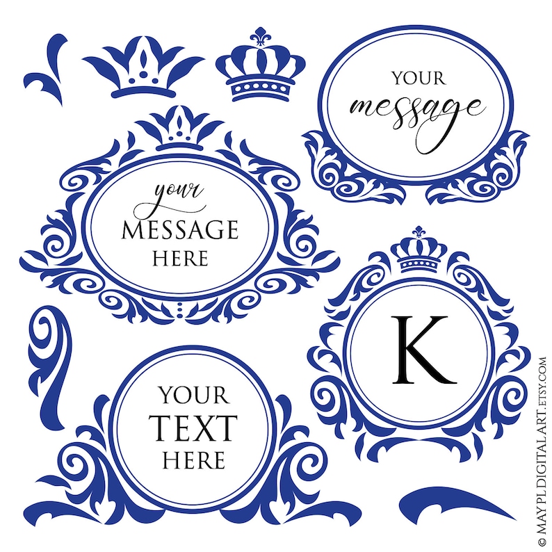 Logo Monogram Circle Oval Digital Frame Royal Blue Retro - Etsy