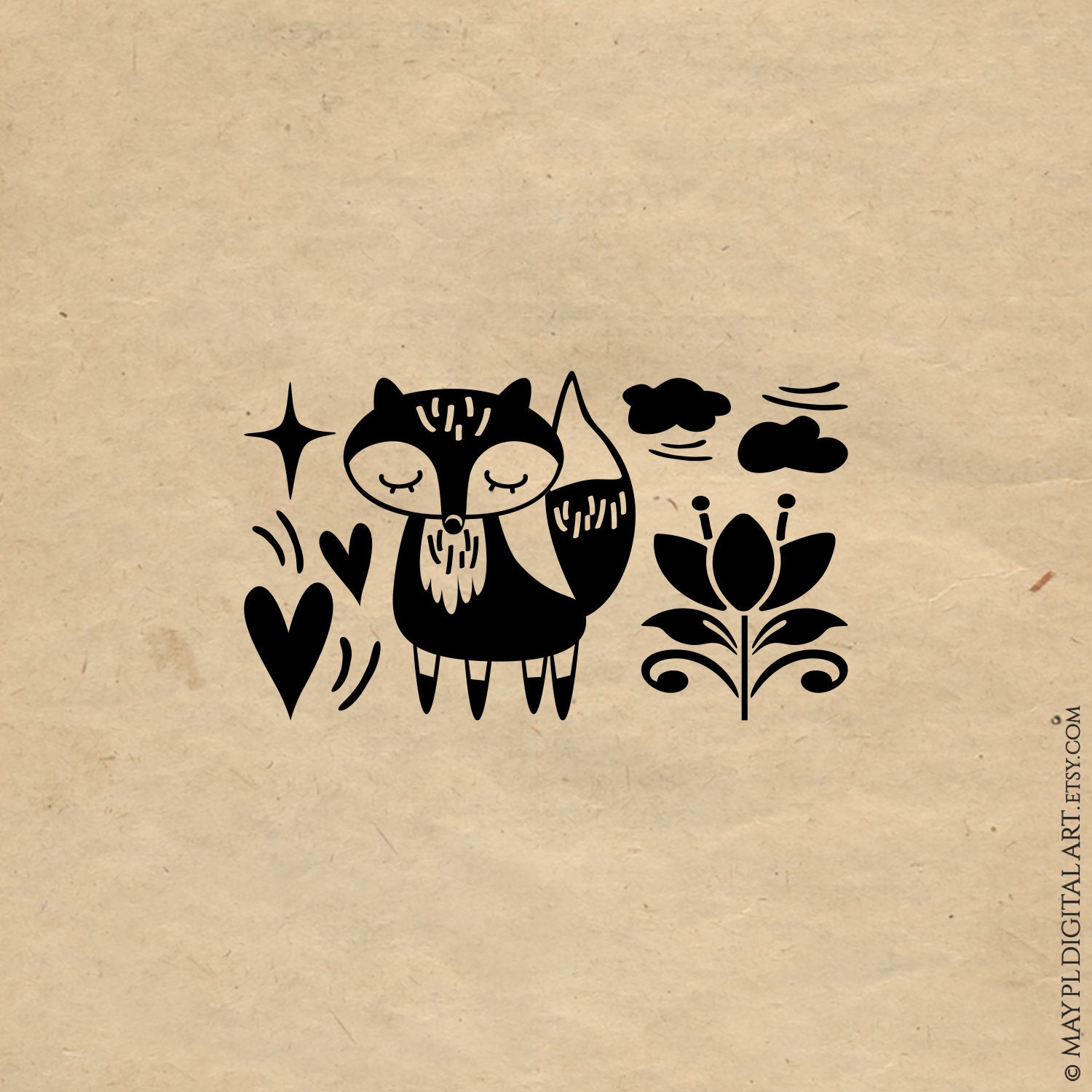 Folk Art Scandinavian Bird Fox Nordic Animals Clipart - Cardmaking ...