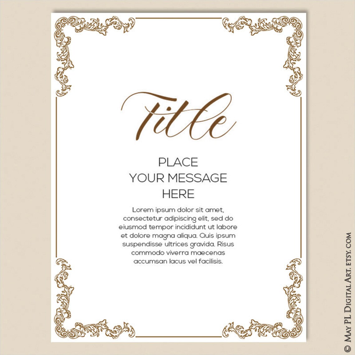 Bronze Page Borders, Hand Drawn Retro Clipart - Shabby Chic Vintage ...