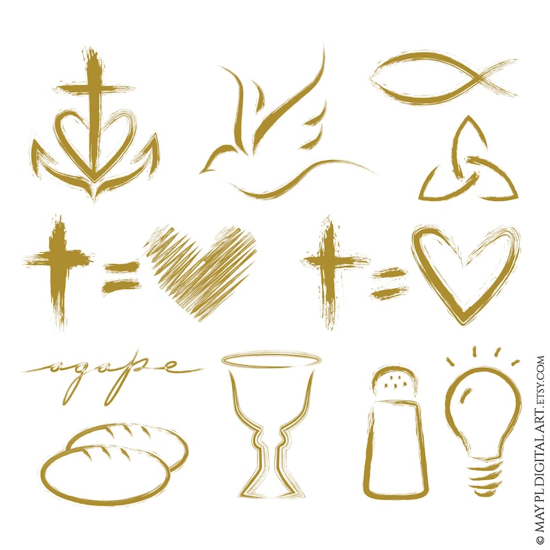 Gold Christian Symbols Clipart - Easter Cross Equals Love, Faith Hope ...