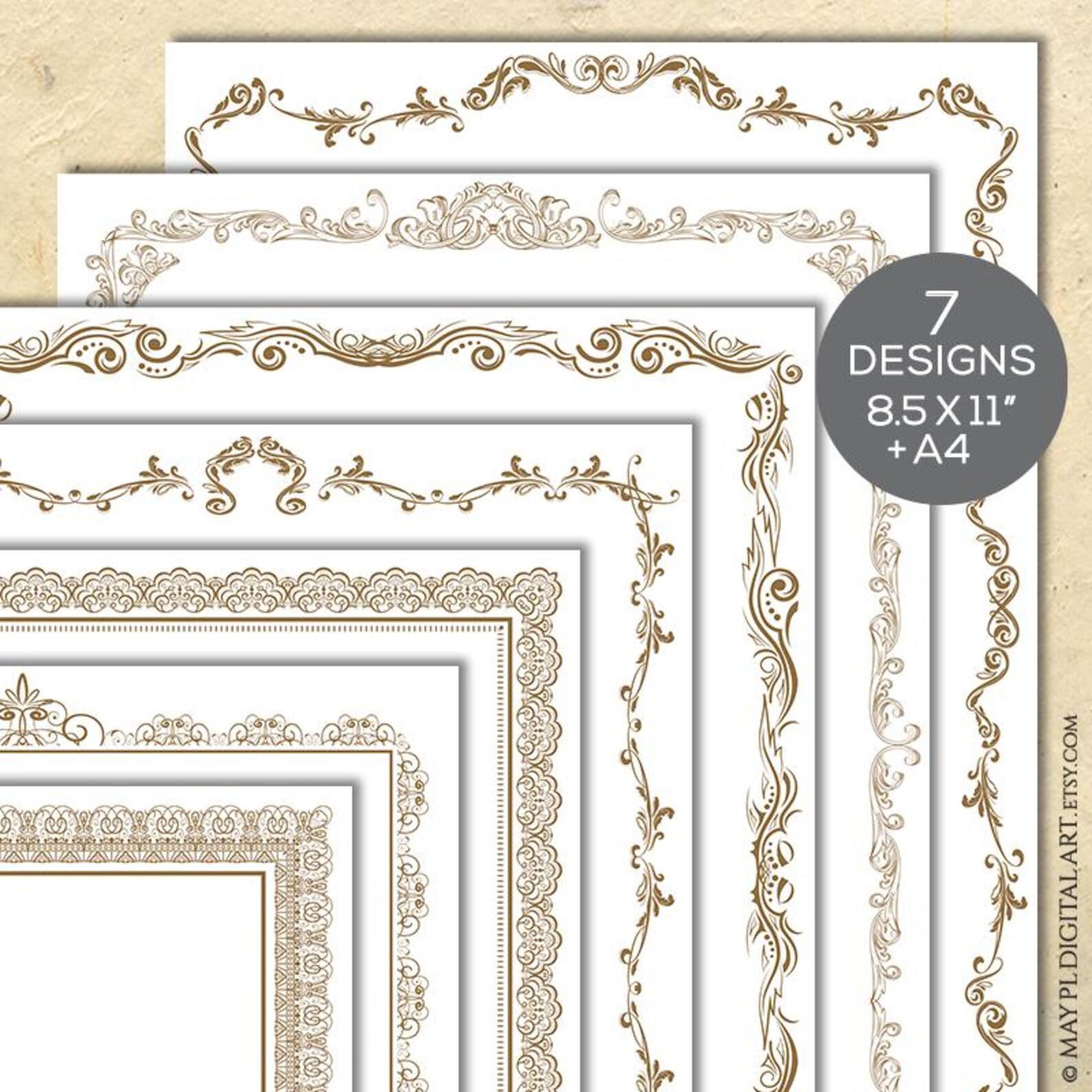 Award Vintage Bronze Borders, Certificate Page Frames Digital Clipart ...