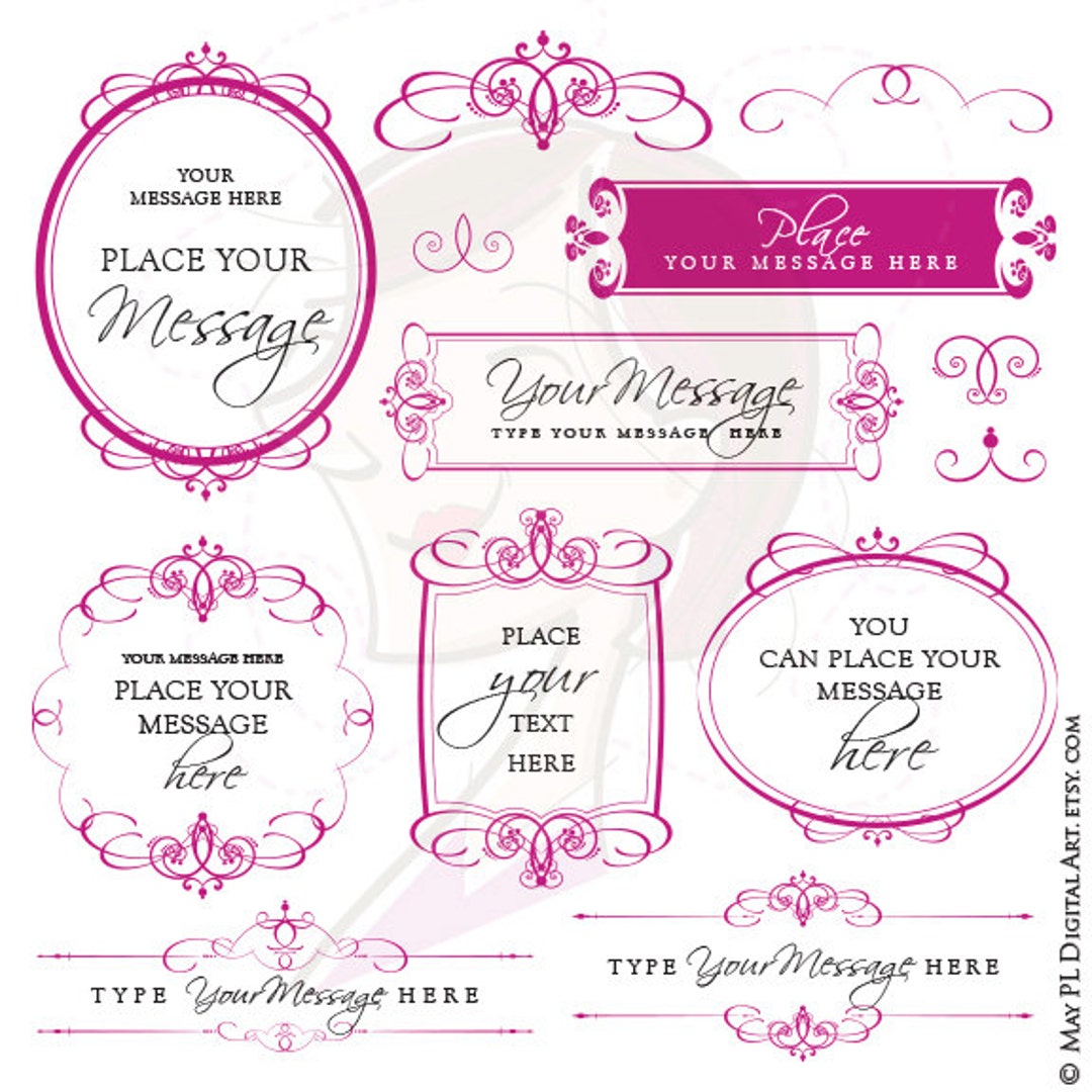 Pink Frame Clip Art - Fuschia Wedding Frames With Calligraphy Swirl ...