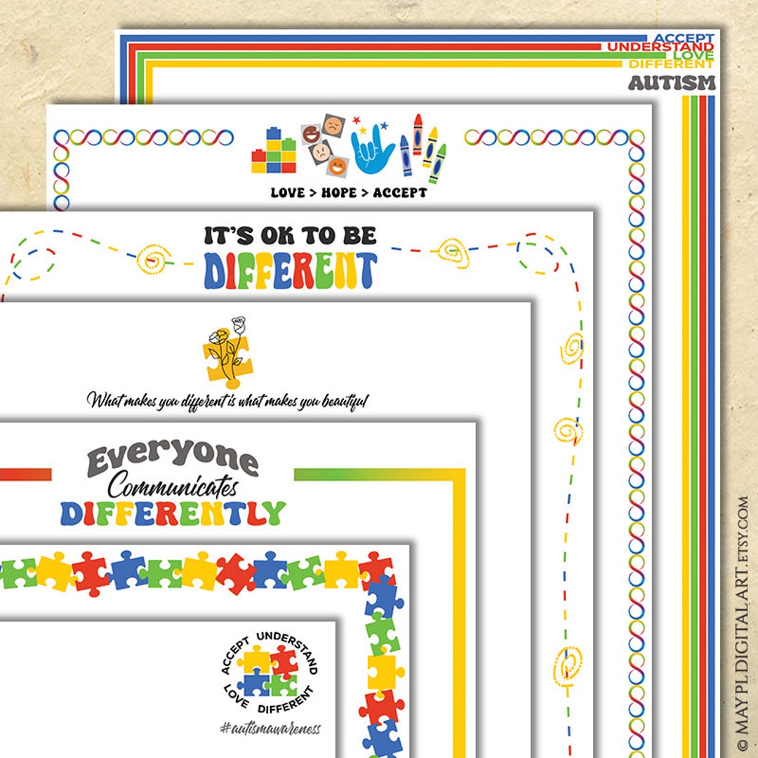 Autism Awareness Page Borders, Neurodivergent Clipart - Special ...