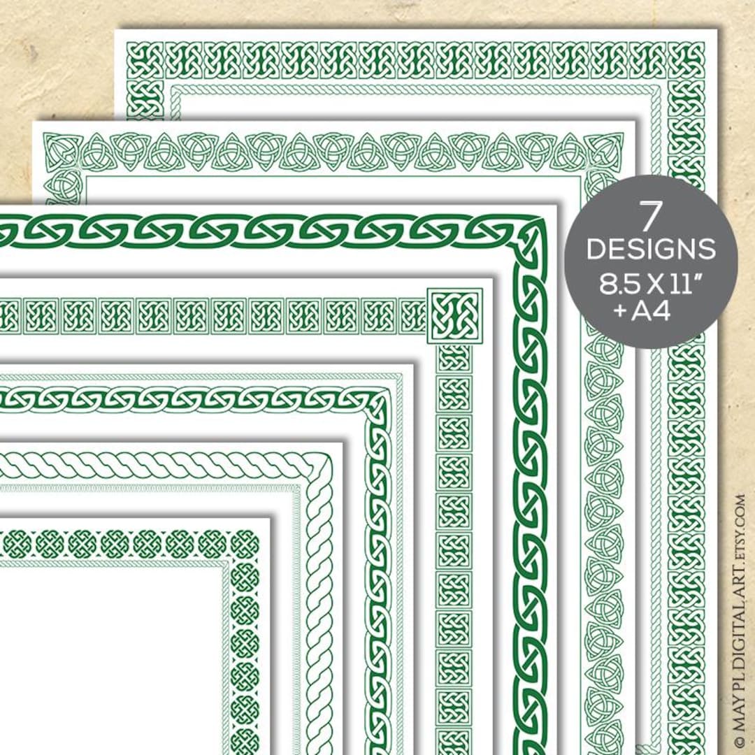 Green Celtic Digital Borders - DIY Certificate, Award - Celtic Patterns ...