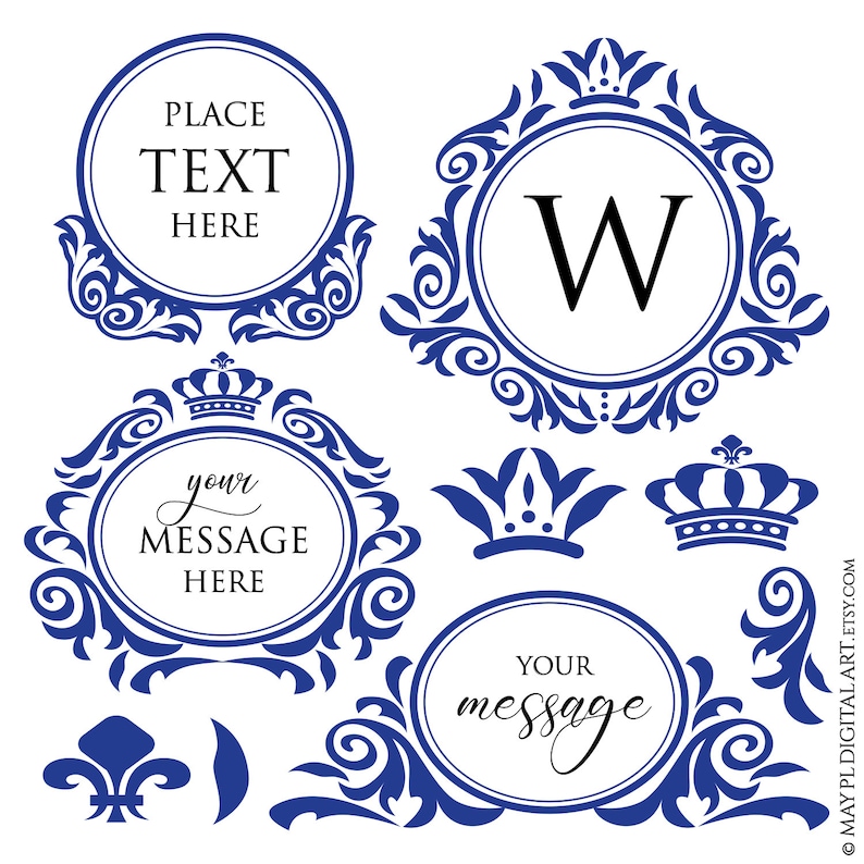 DIY Logo Royal Blue Monogram Circle Oval Digital Frames Clip - Etsy