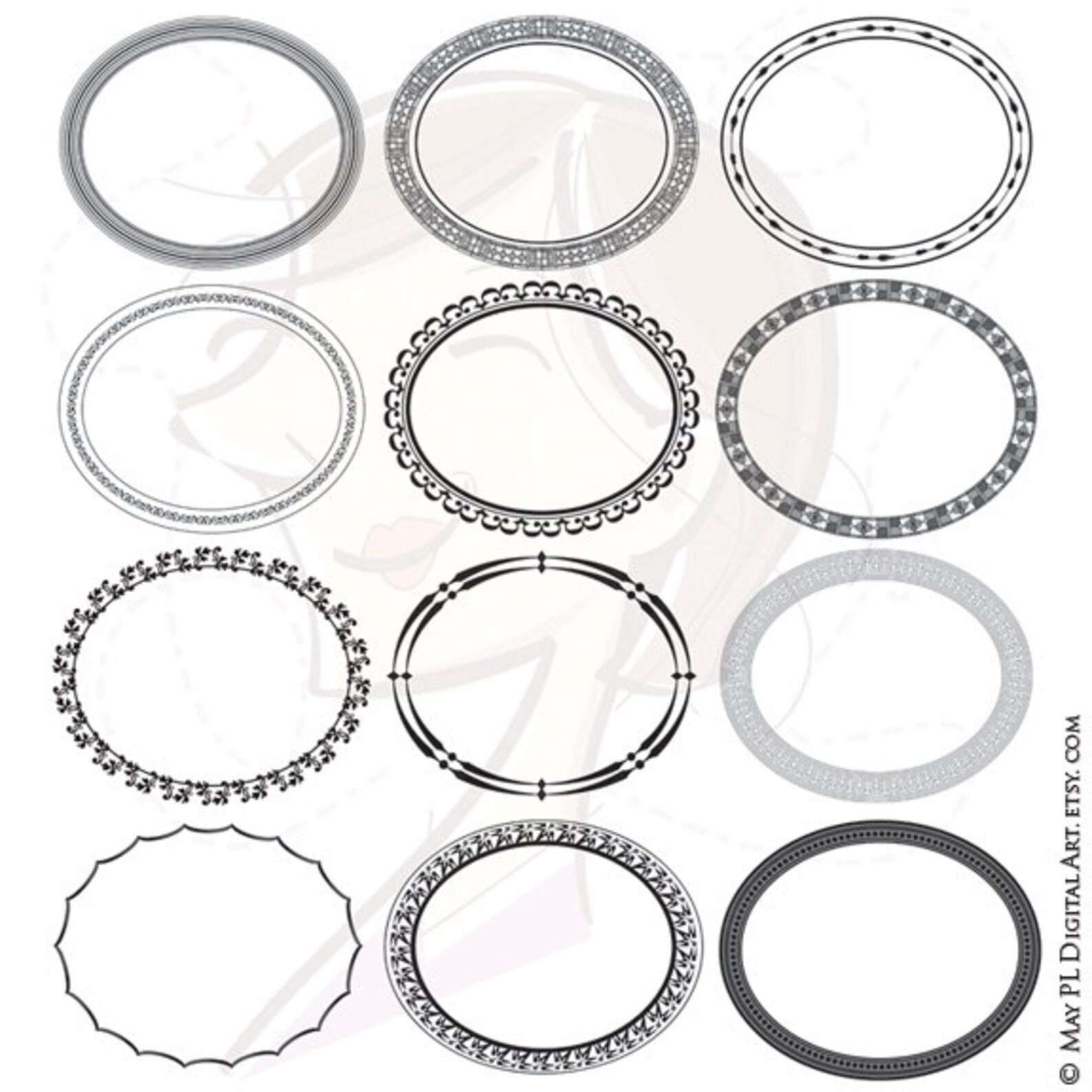 Oval Frame Clip Art Digital VECTOR Ornate Black Retro Frames - Etsy