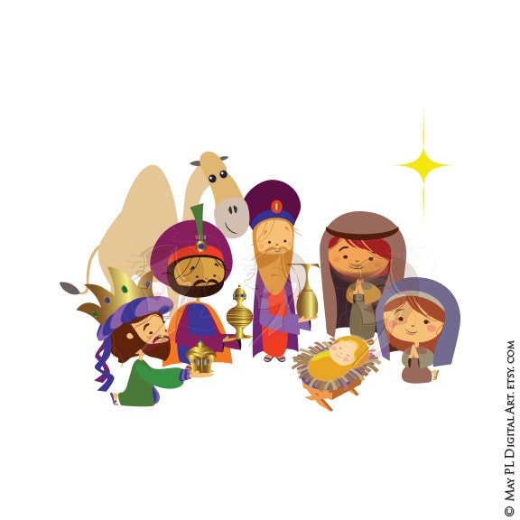 Christmas Nativity Clipart Scene Includes Three Wise Men | Etsy