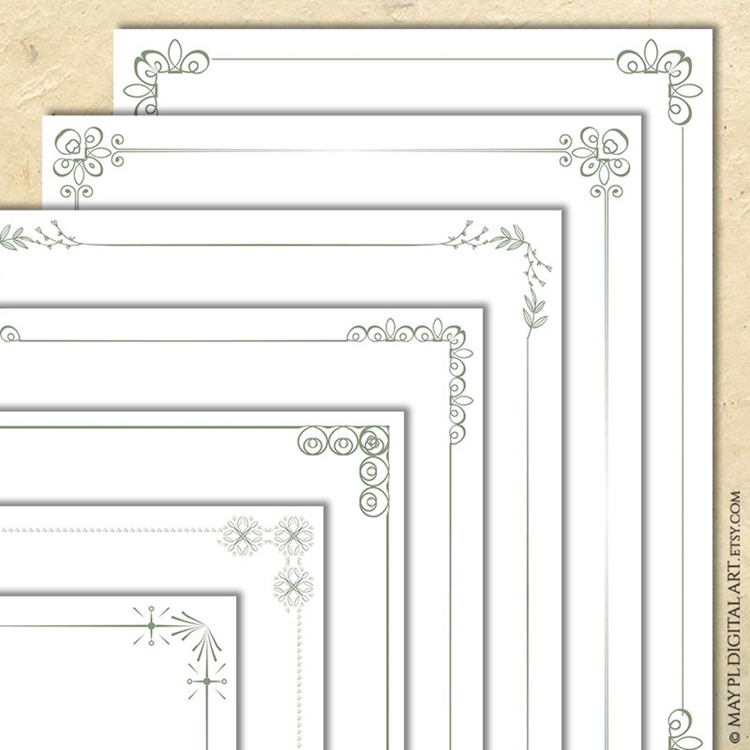 Page Borders Sage Green Frames Clip Art - 8x11 DIY Certificate Award ...
