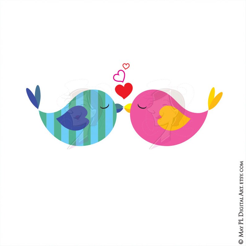 Animal Clip Art Cute Birds Love Birds Birds on A Branch - Etsy