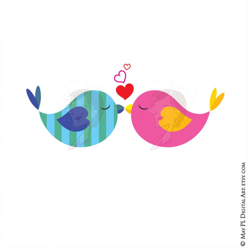 Animal Clip Art Cute Birds Love Birds Birds on A Branch - Etsy