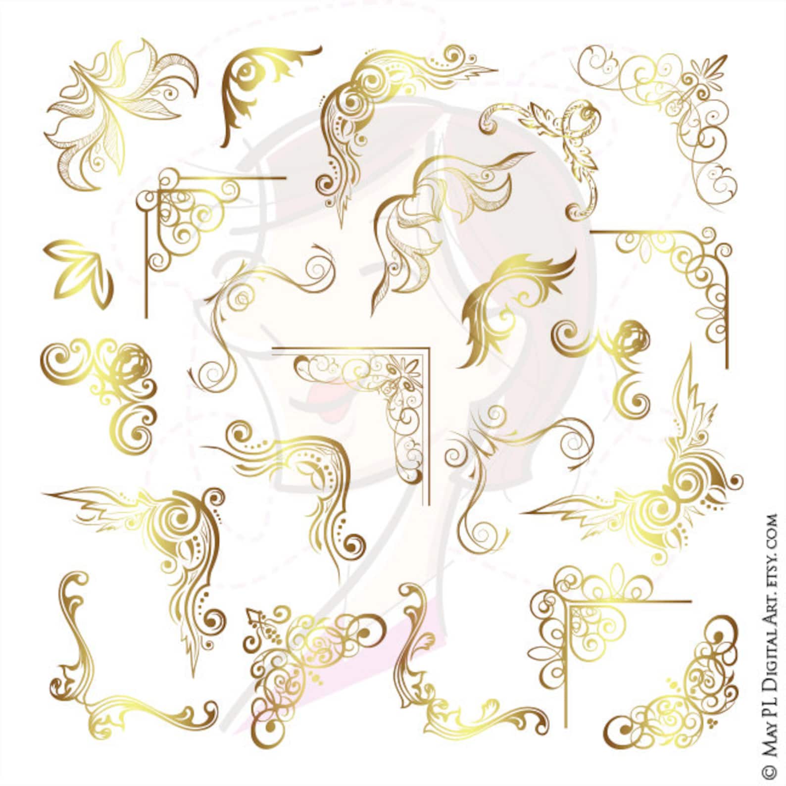 Frame Corners Gold Digital Clip Art - Decorate the Edges of Your Photos ...