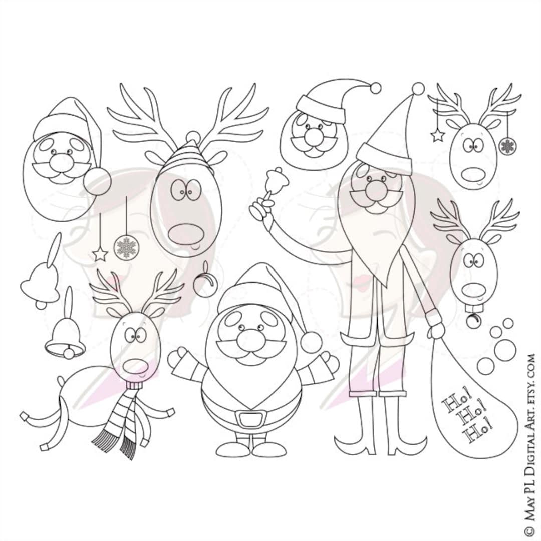 Christmas Digistamp Santa Reindeer Vector Office Use Scrapbook Clip Art ...