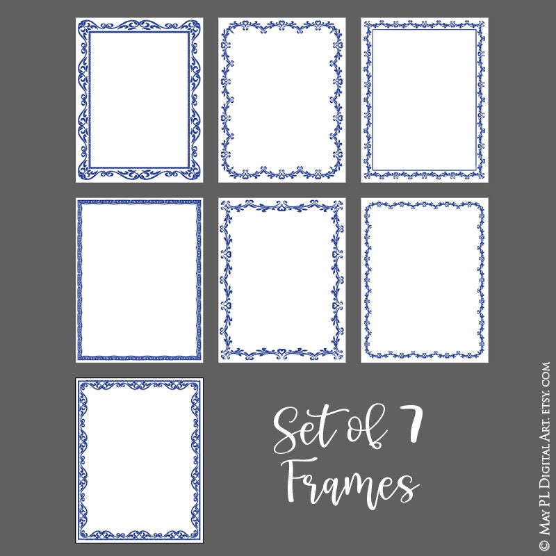 Vintage Leaf Blue Border Unique Foliage Frames Designs Commercial Use ...