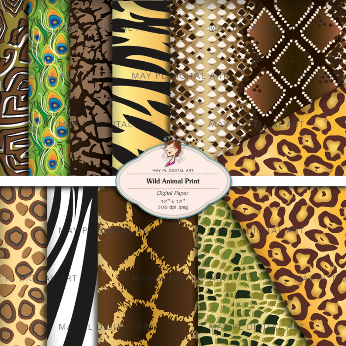 Animal Digital Paper Background Clipart to Make Wild Animals - Etsy