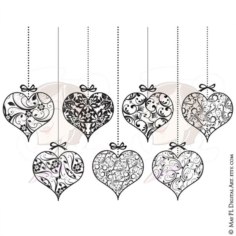 Hearts Clip Art Commercial Use Wedding Valentine Floral Swirl | Etsy