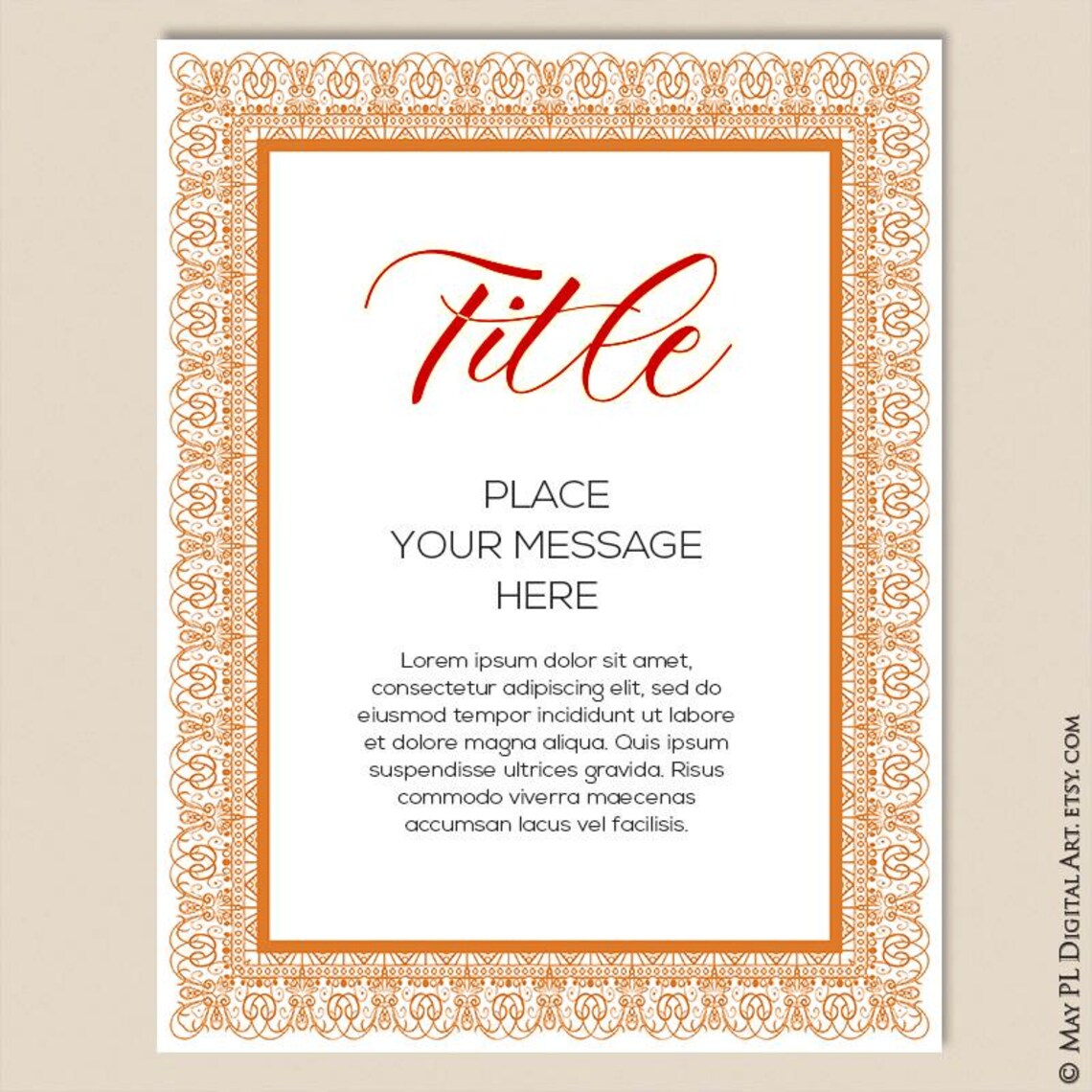 Page Border Frames 8x11 and A4 Burnt Orange Digital Design - Diplomas ...