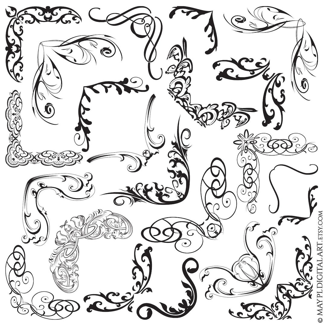Old Style Border Edges Black Clipart - Swirl Foliage Ornate Vintage ...